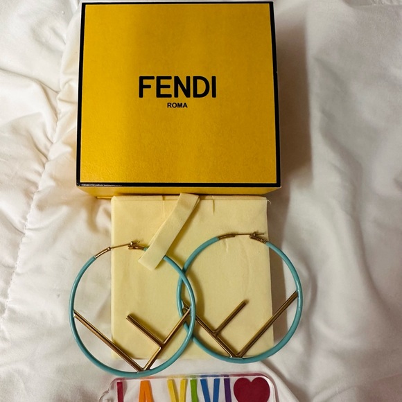 Fendi | Accessories | Fendi Gold And Blue Hoop Earrings | Poshmark